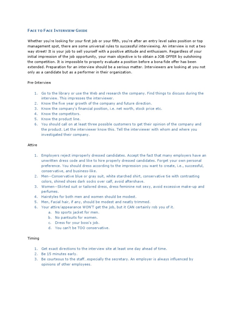 Essential Face-to-Face Interview Tips | PDF | Body Language | Employment