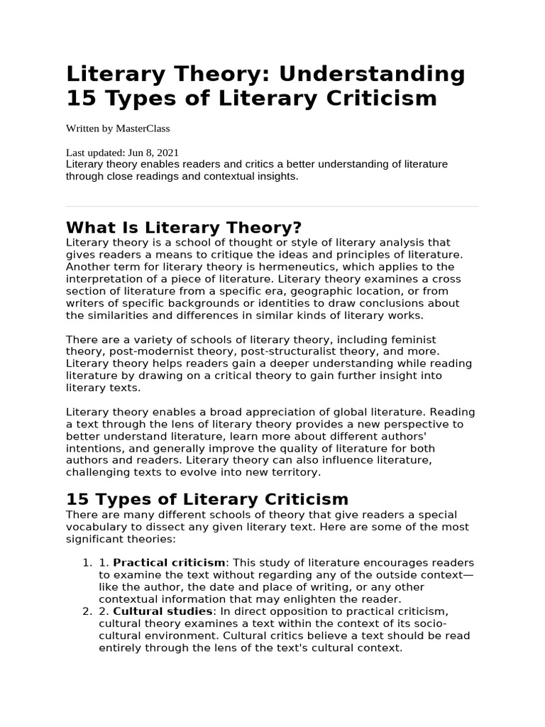 Literary Theory Understanding Types | PDF | Literary Criticism ...