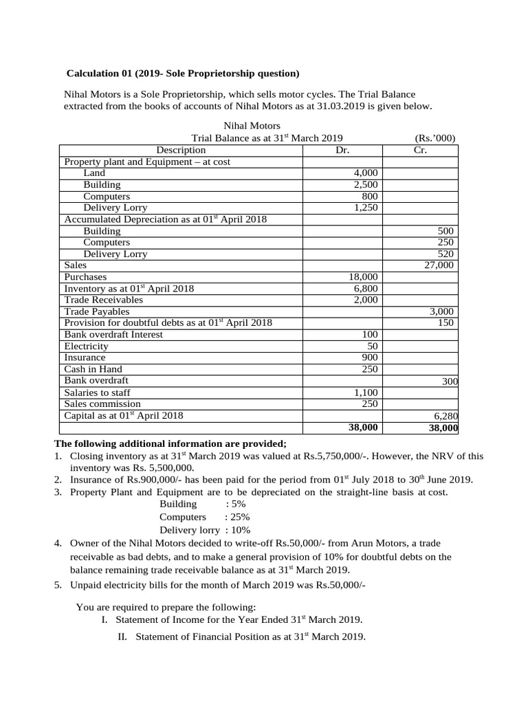 Nihal Motors Financial Statements 2019 | PDF | Depreciation | Business