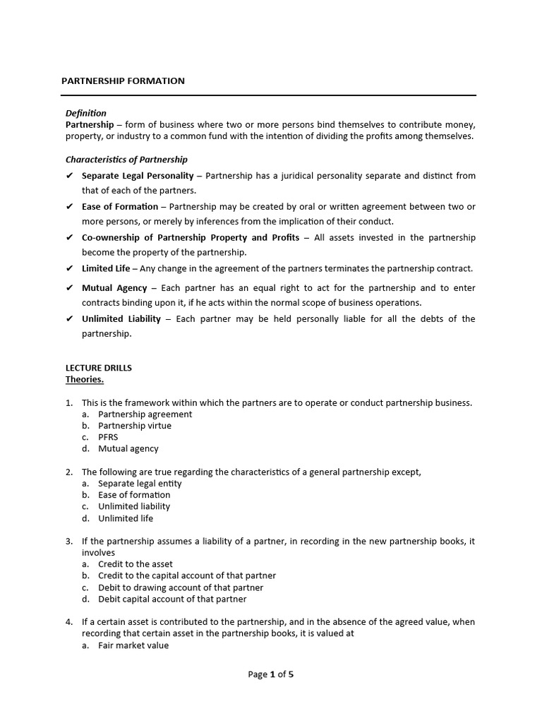 01 Partnership Formation | PDF | Partnership | Balance Sheet