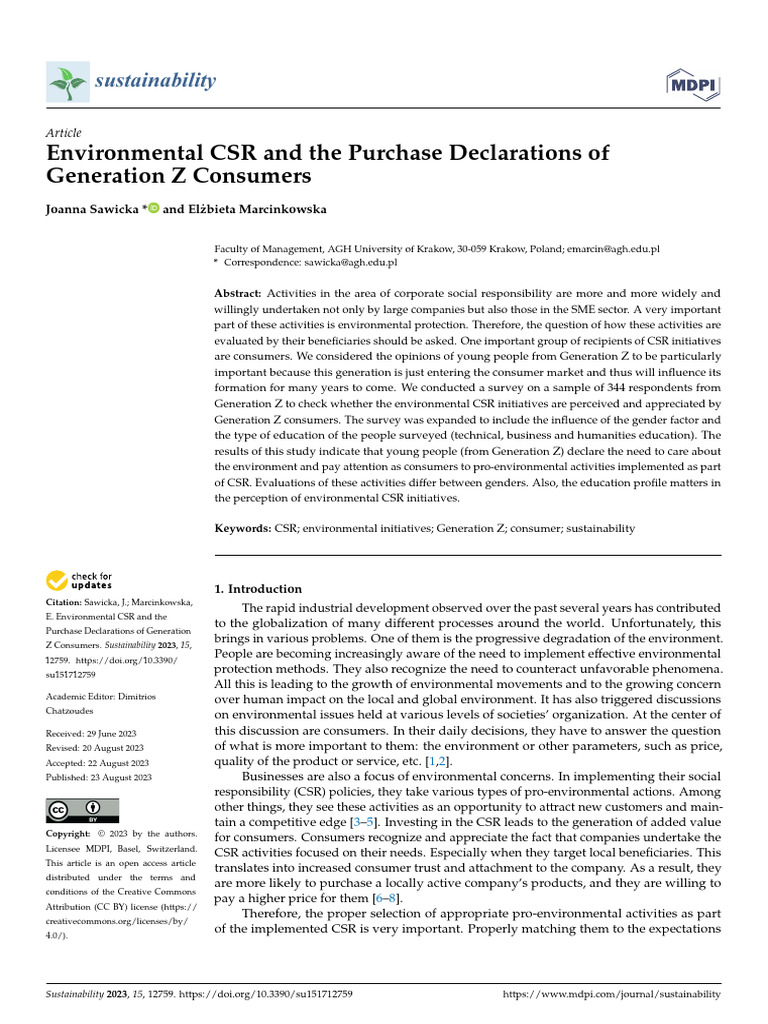 Gen Z's Views on Environmental CSR | PDF | Corporate Social ...