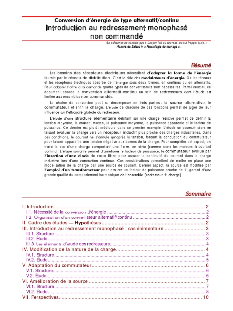 Introduction Au Redressement Monophase Non Commande | PDF | Redresseur | Composants électriques