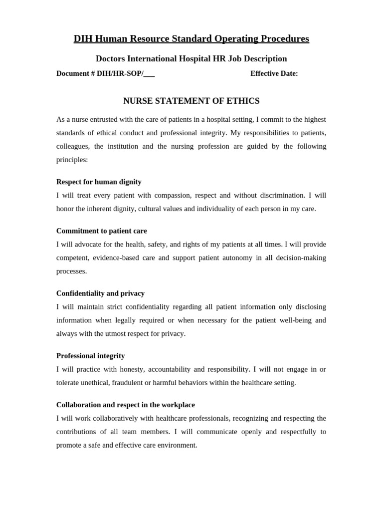 Nurse Ethical Standards at DIH | PDF | Nursing | Patient