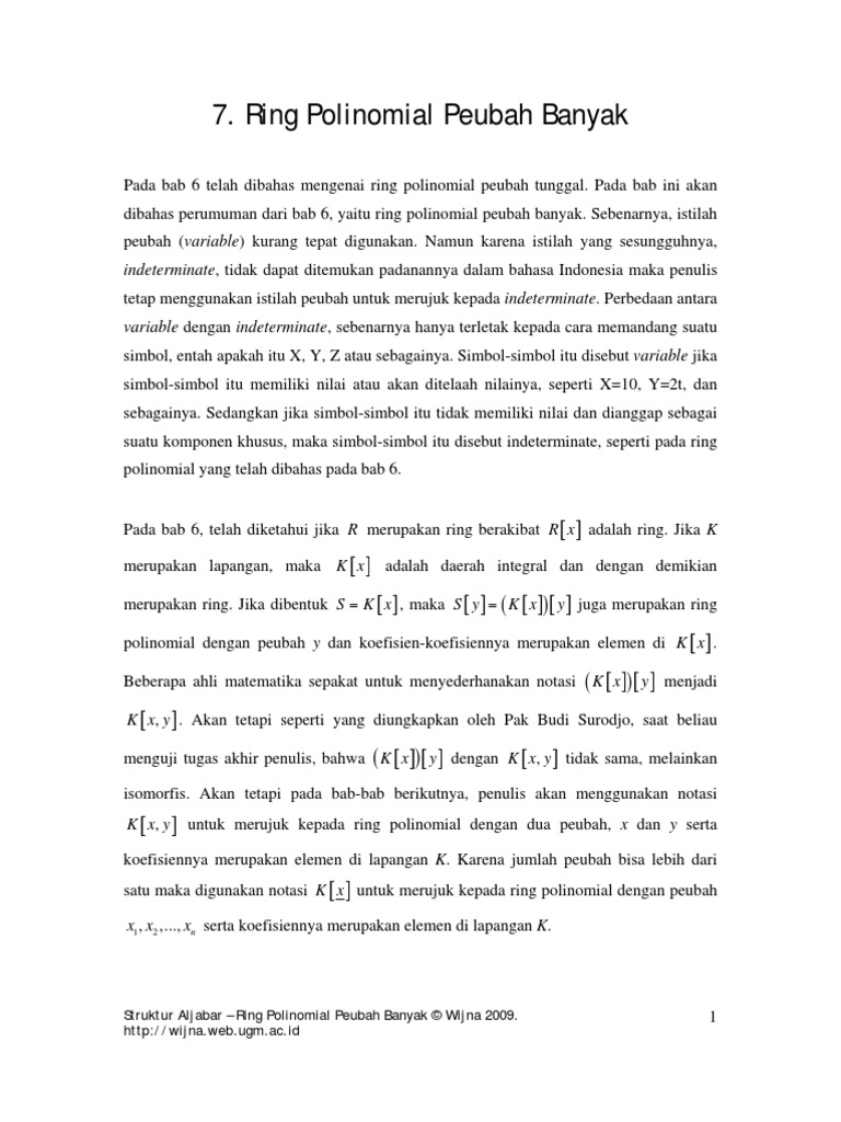 7-Ring Polinomial Peubah Banyak | PDF | Metode & Bahan Ajar