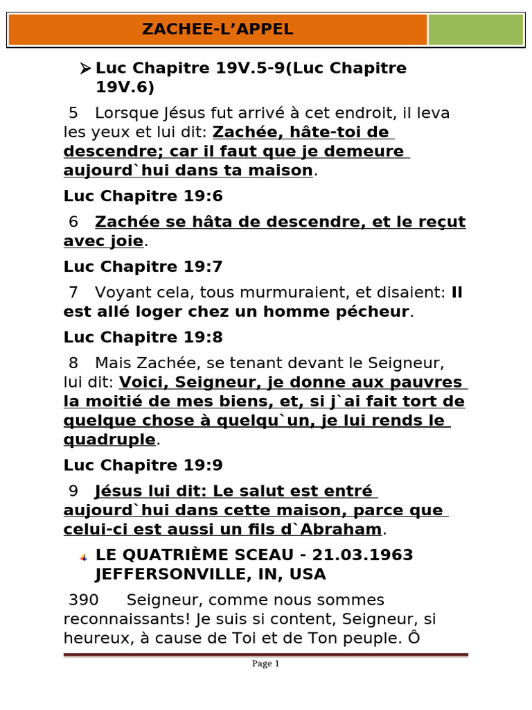 L'Appel de Zachée et le Salut | PDF | Dieu | Livre de Job