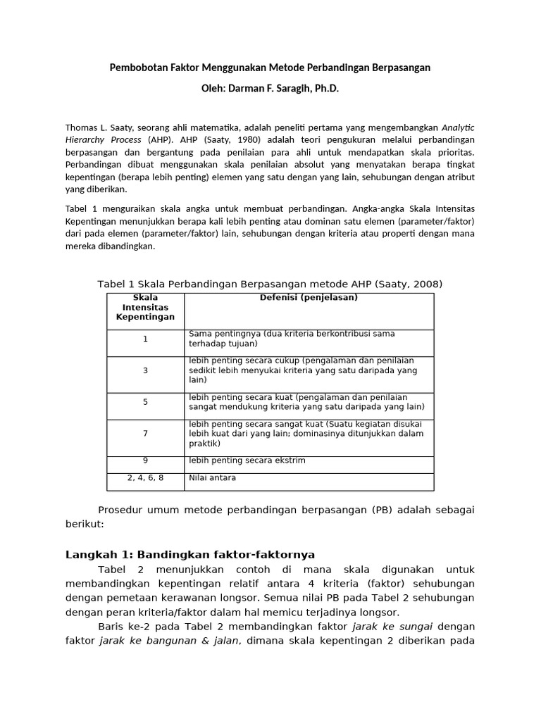 Pembobotan AHP untuk Faktor Longsor | PDF
