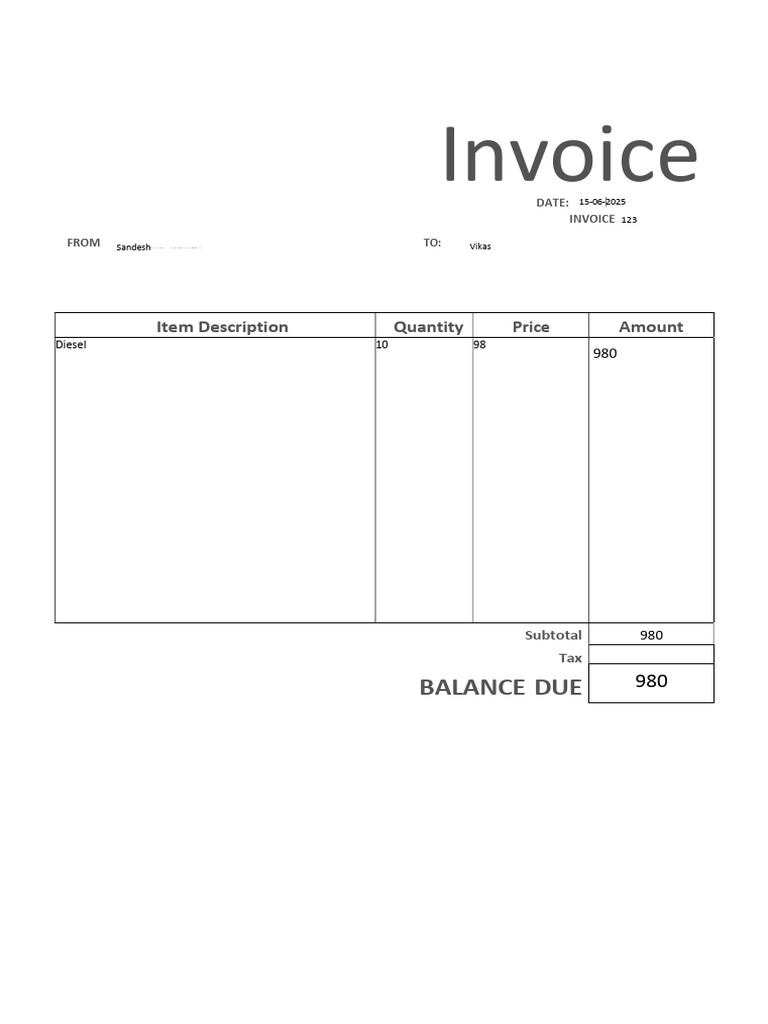 Invoice for Diesel Purchase | PDF