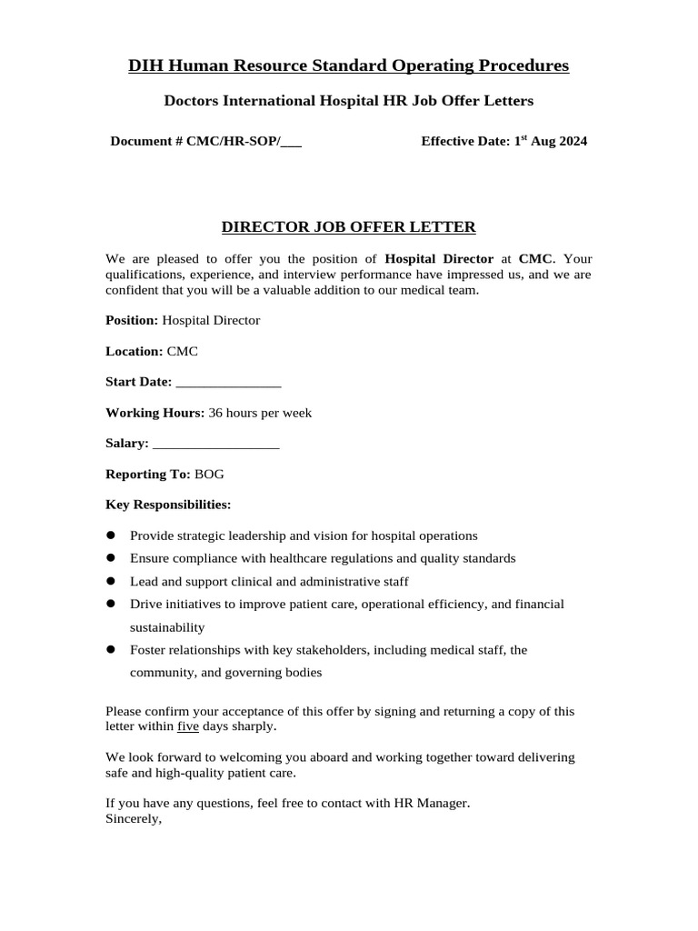 Hospital Director Job Offer Letter | PDF