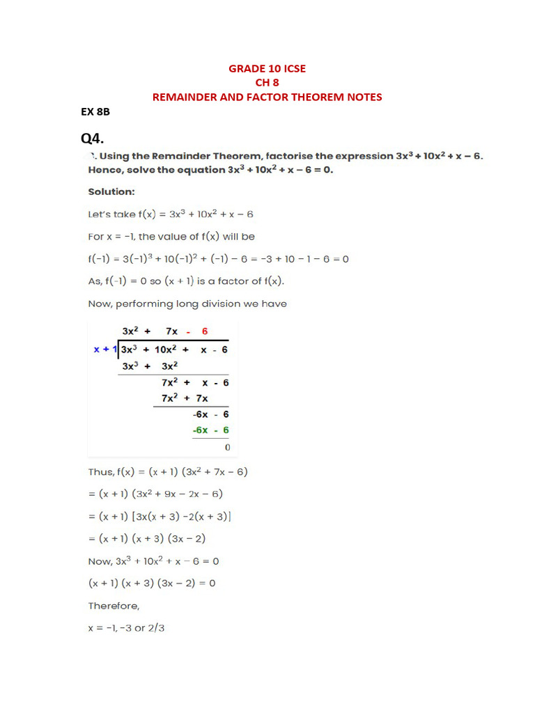 Grade 10 ICSE Remainder & Central Tendency Notes | PDF