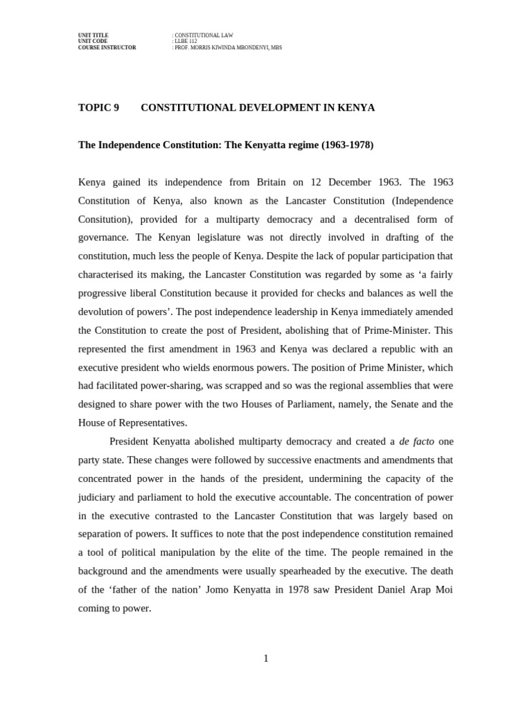 Kenya's Constitutional Development History | PDF | Public Law | Governance
