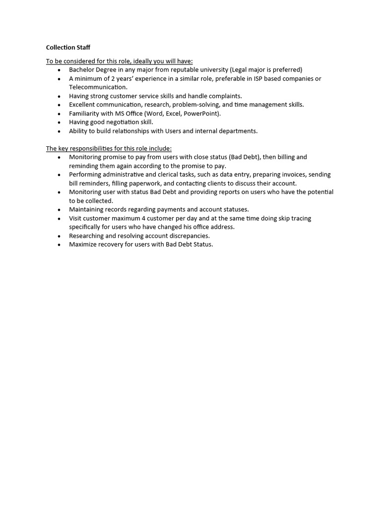 Collection Staff Role Overview | PDF