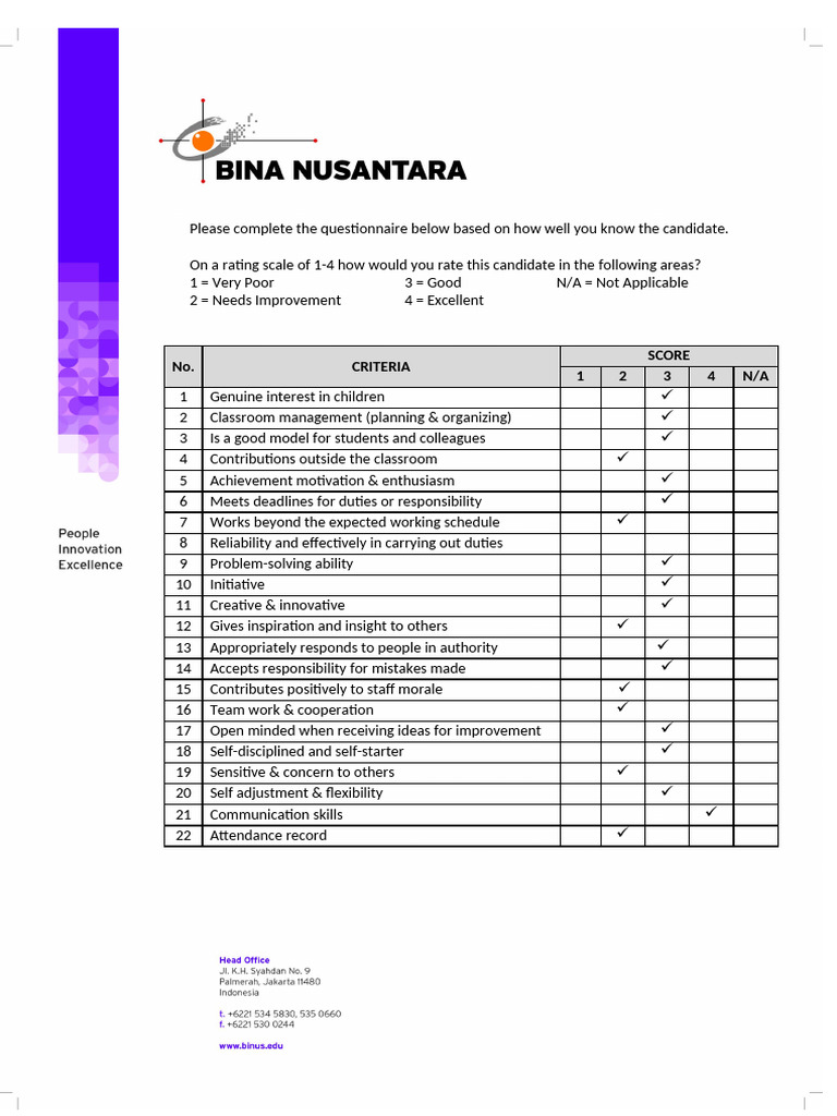 BINUS GROUP - Reference Check Form | PDF | Behavioural Sciences | Social Psychology