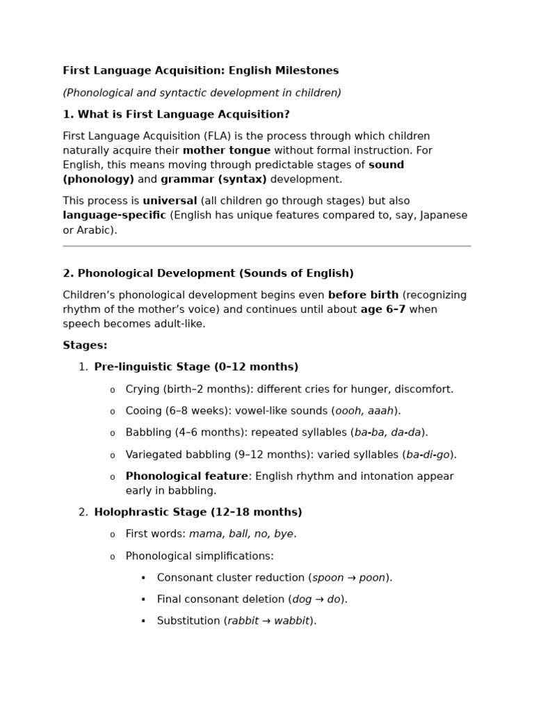 English Language Acquisition Milestones | PDF | English Language ...