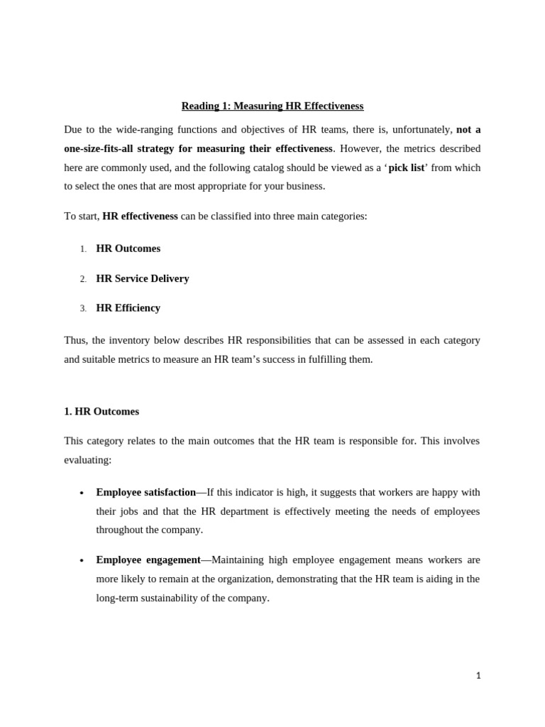 Day 1 Handout Measuring HR Effectiveness | PDF | Performance Indicator ...