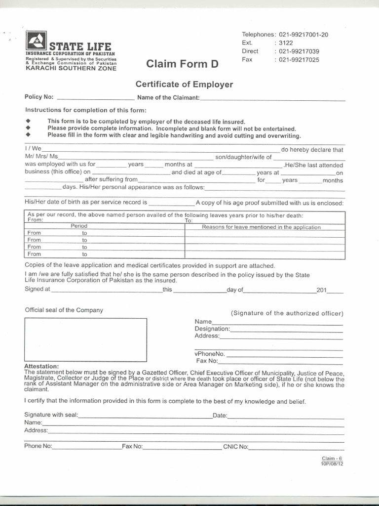 Death Claim Form D English1 | PDF