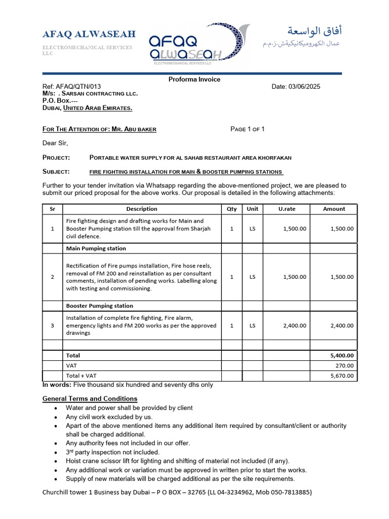 Fire Fighting Installation Proposal | PDF