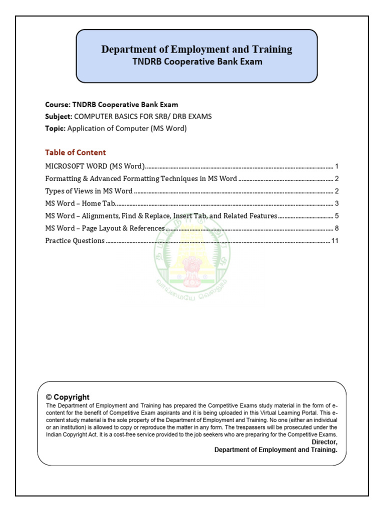 MS Word Guide for TNDRB Exam Prep | PDF | Microsoft Word | Page Layout