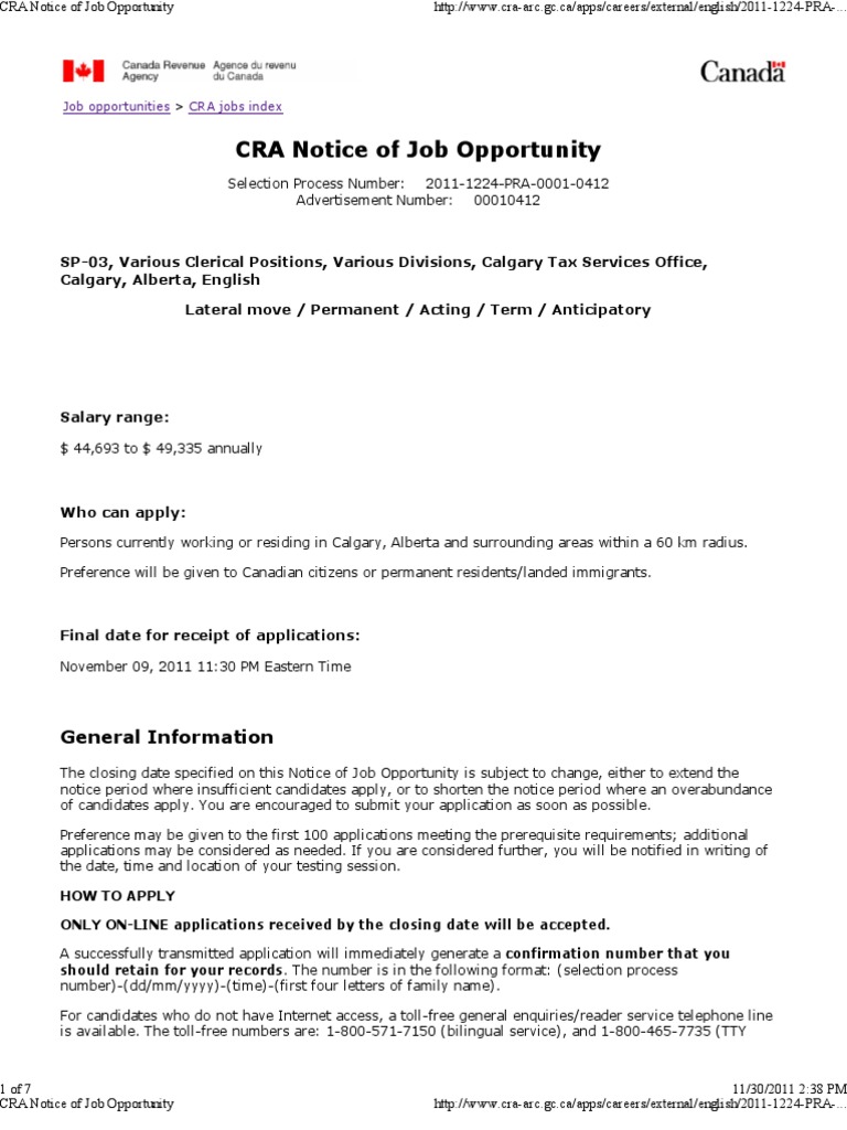 CRA Notice of Job Opportunity | PDF | Competence (Human Resources ...
