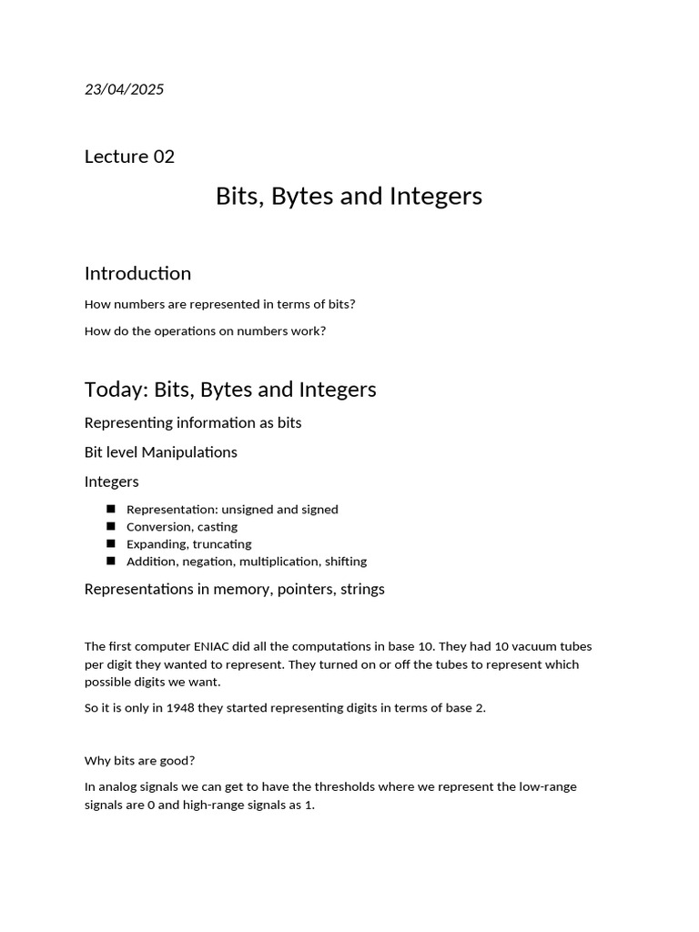 Bit Representation and Integer Casting | PDF | Pointer (Computer ...