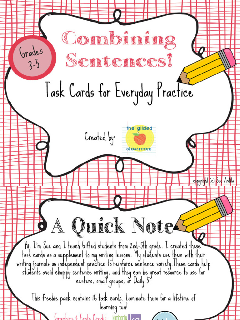 CombiningSentencesTaskCardsGrammarPracticeCommonCoreAligned 1 | PDF