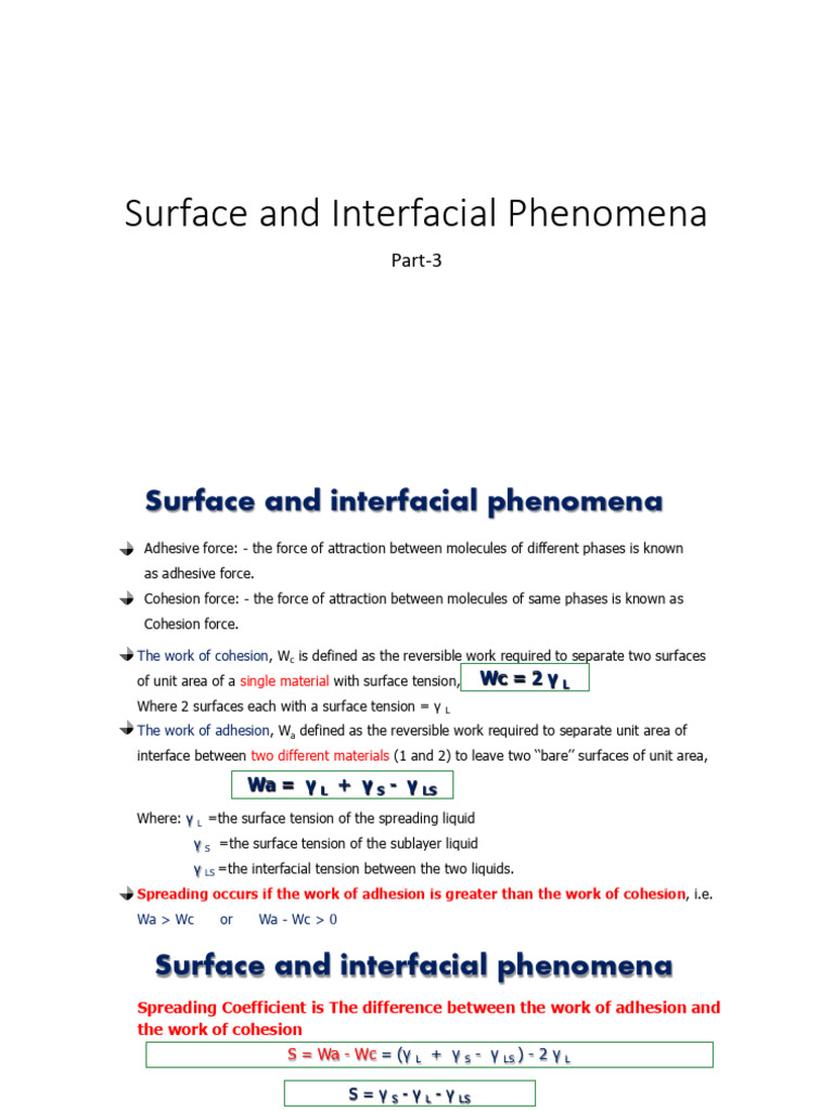 Surface and Interfacial Phenomena Part-3 | PDF | Solubility | Adhesion