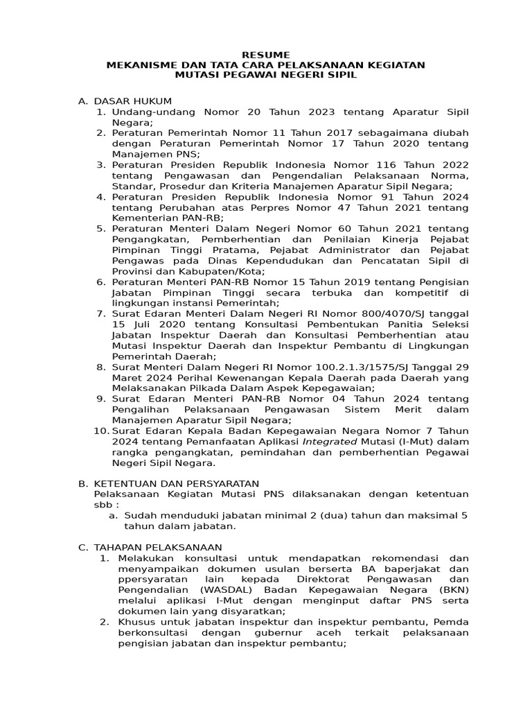 Panduan Mutasi Pegawai Negeri Sipil | PDF
