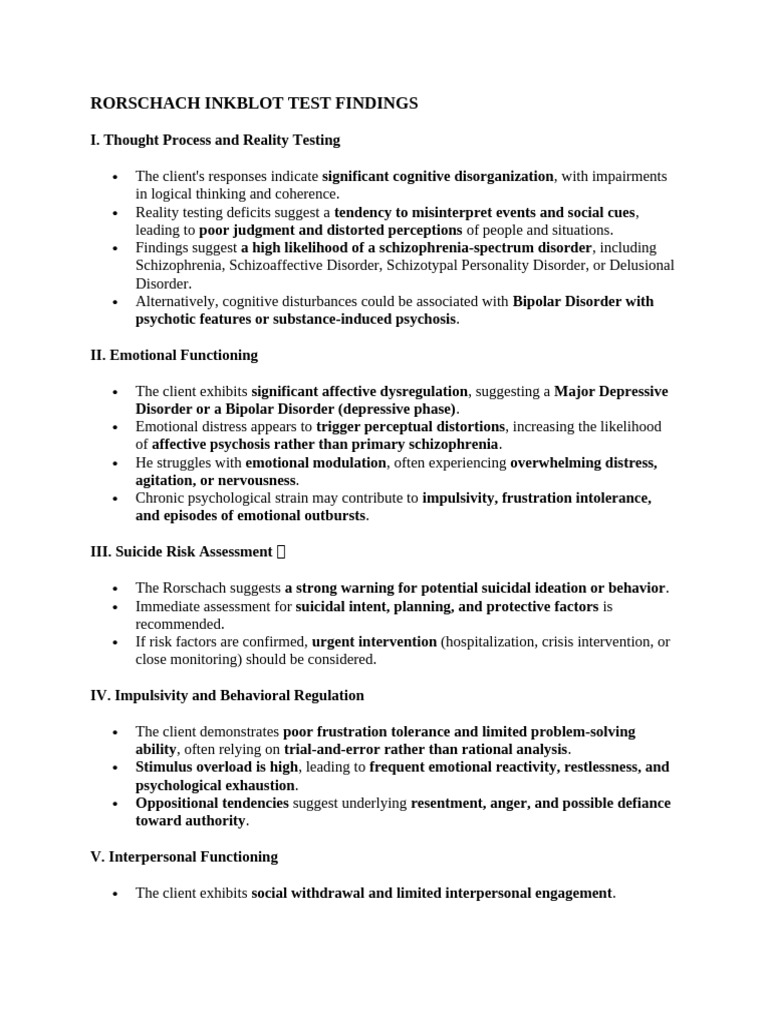 Rorschach Findings on Schizophrenia Risk | PDF | Mental Disorder ...