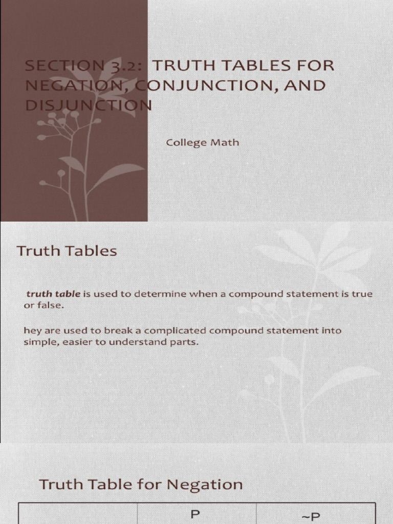 Lesson 10 Truth Tables Powerpoint | PDF