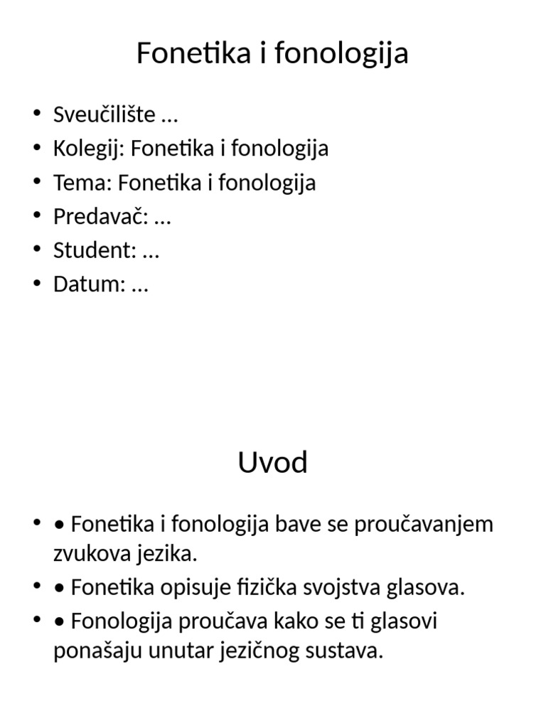 Fonetika I Fonologija Prezentacija | PDF