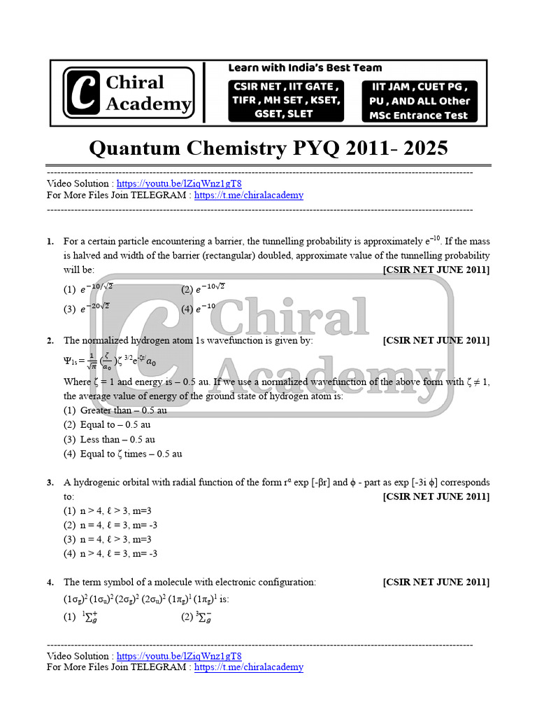 Quantum Chemistry PYQ Solutions | PDF | Atomic Orbital | Electron ...