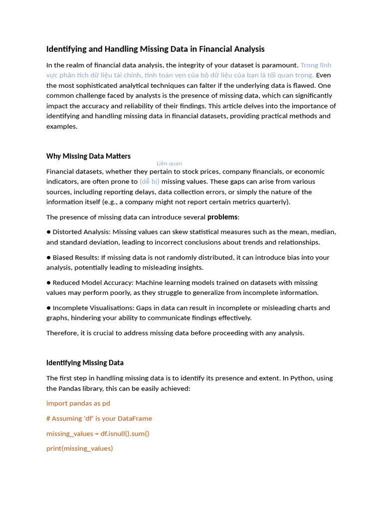 Identifying and Handling Missing Data in Financial Analysis | PDF ...