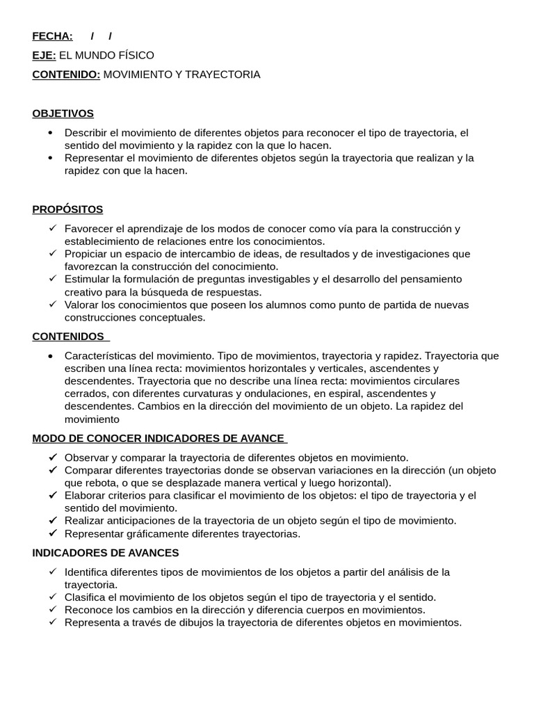 Movimiento y Trayectoria para Niños | PDF