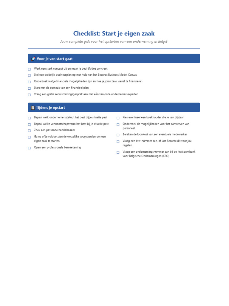 Checklist - Start Je Eigen Zaak in België! | PDF