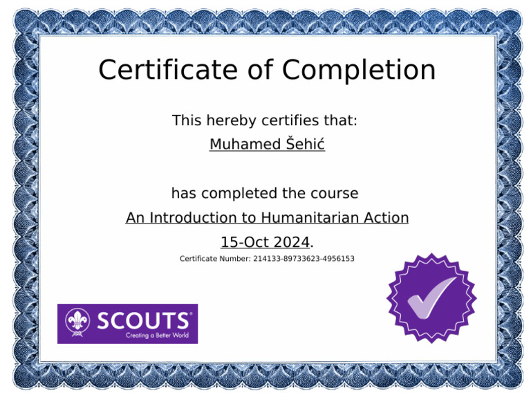 Certificate An Introduction To Humanitarian Action | PDF