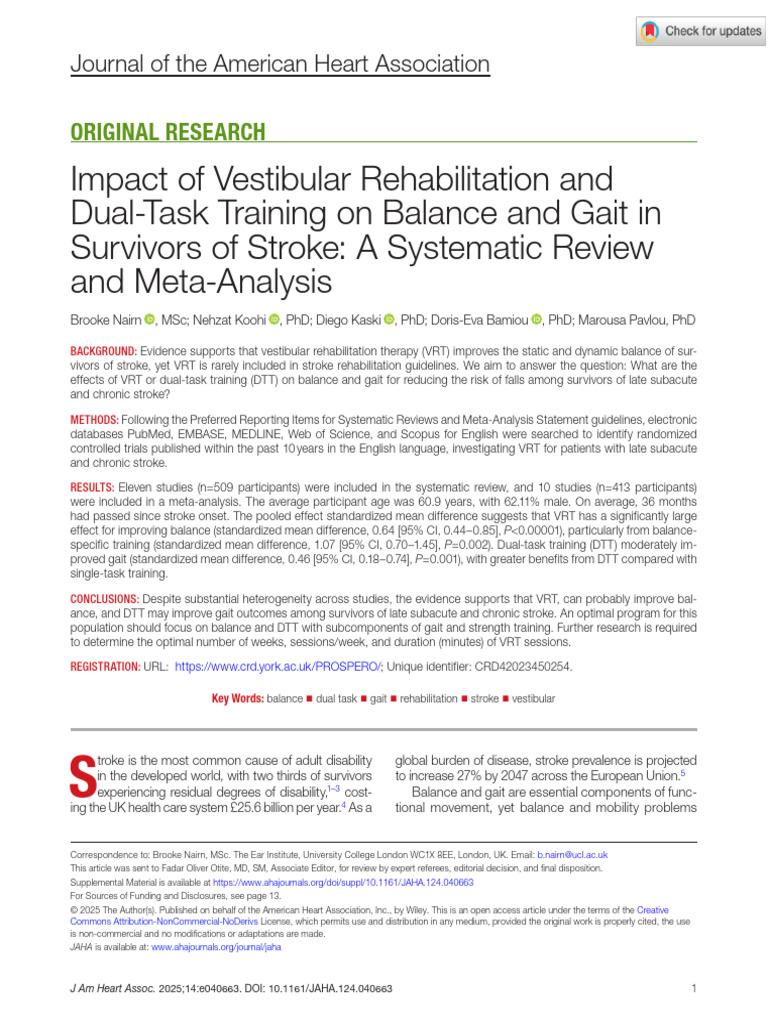 Nairn Et Al Impact of Vestibular Rehabilitation and Dual Task Training ...