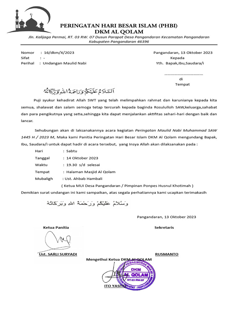 Surat Undangan Phbi 2023 | PDF