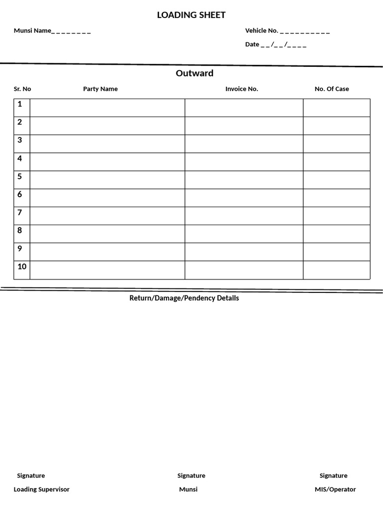 Loading Sheet Template | PDF