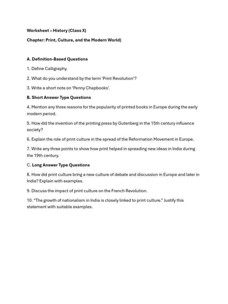 Worksheet History Ch-5 | PDF
