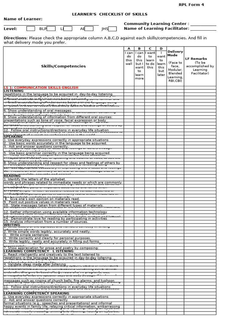 Revised RPL Form 4 | PDF | Nonverbal Communication | Vocabulary