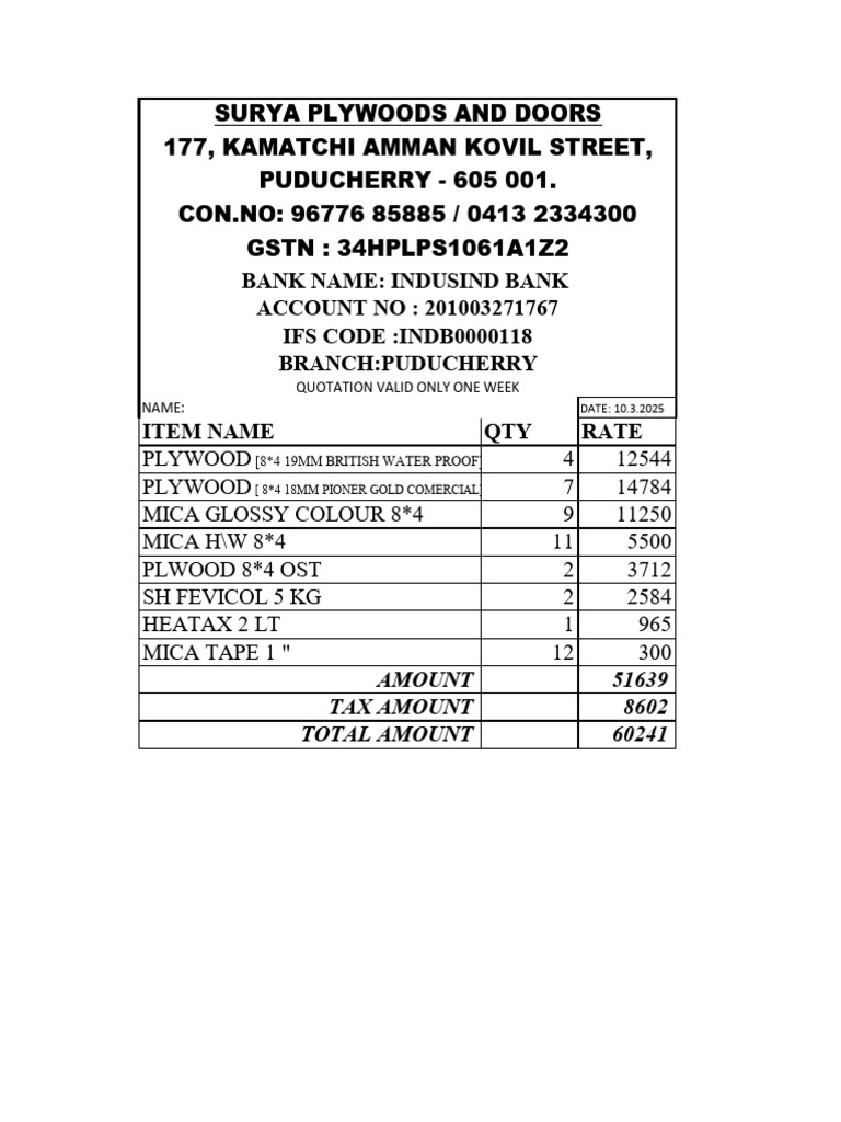 Quotation Bill | PDF