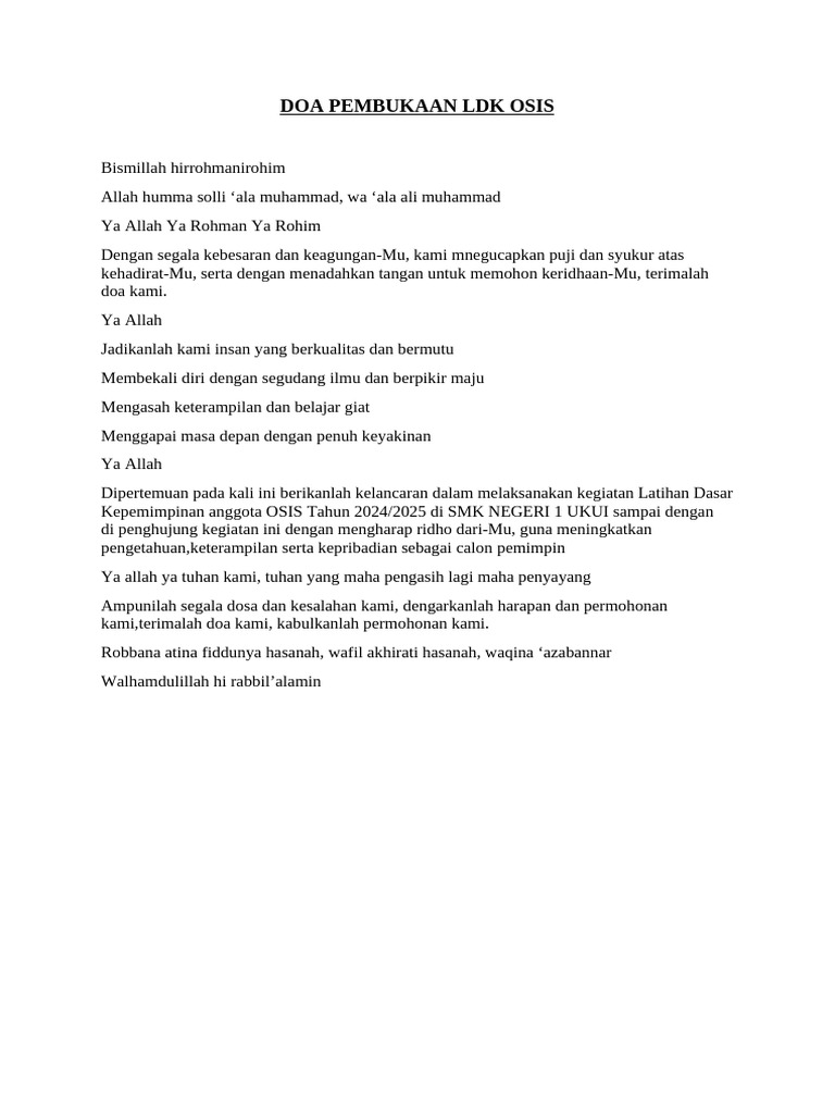 Doa Pembukaan LDK OSIS 2024/2025 | PDF