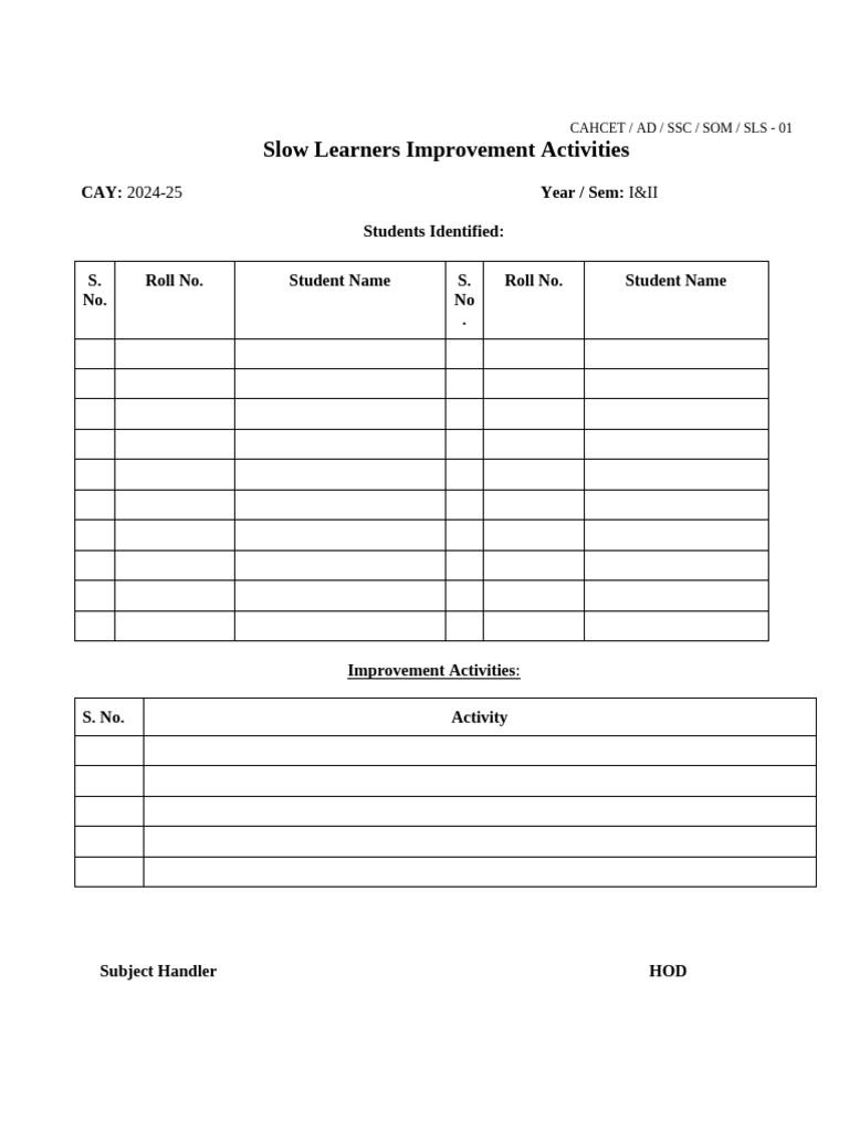 ED Slow Learners Improvement Activities | PDF
