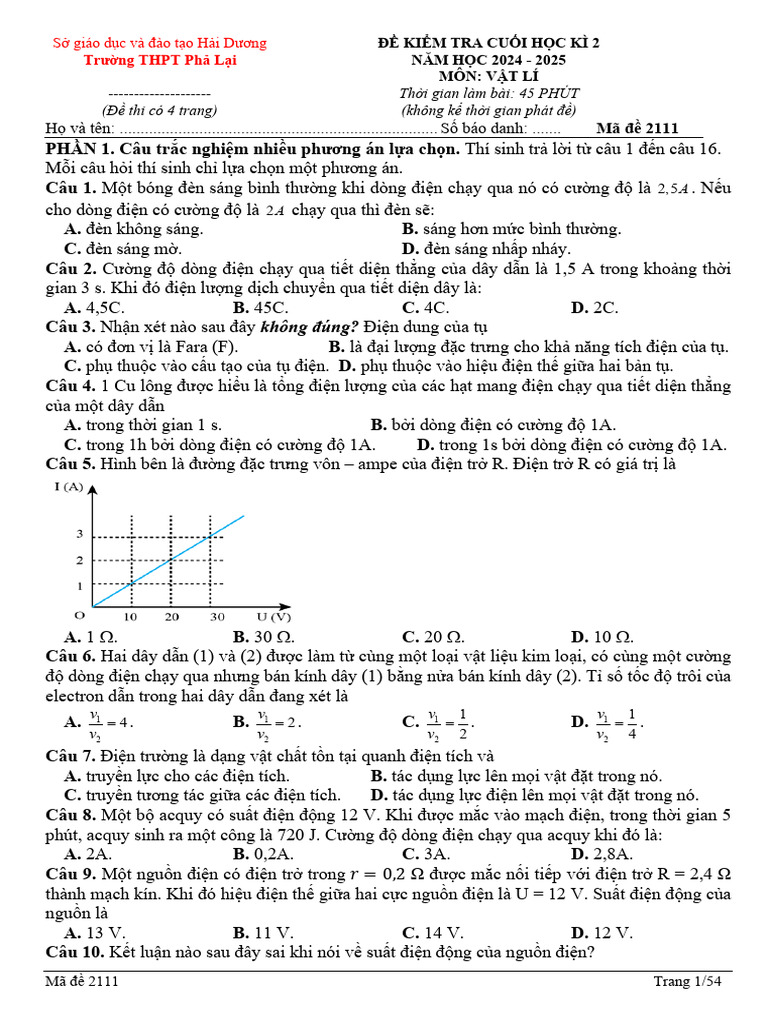 THPT Phả Lại - CK2 - VL 11 - Hải Anh Trần | PDF
