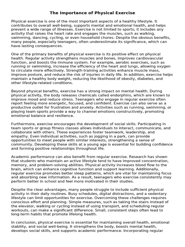 The Importance of Physical Exercise | PDF | Psychology | Psychological ...