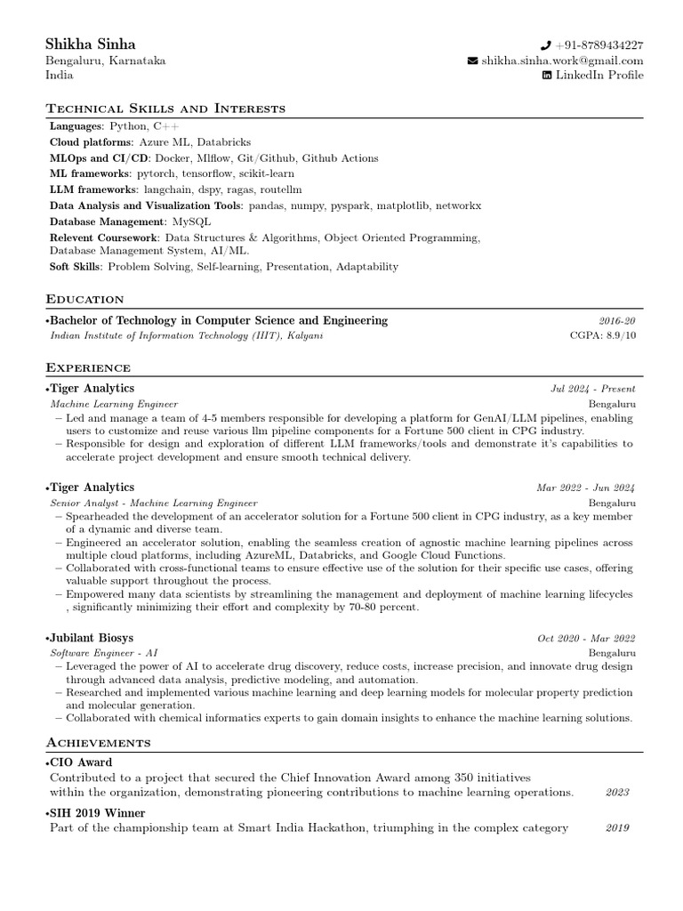 Shikha Sinha Resume PDF | PDF | Machine Learning | Artificial Intelligence
