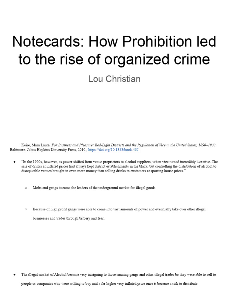 Notecards - How Prohibition Led To The Rise of Organized Crime | PDF ...