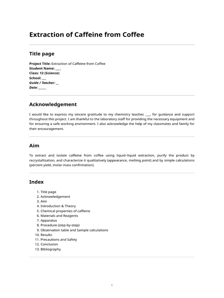 Caffeine Extraction from Coffee Project | PDF | Solubility | Solvent