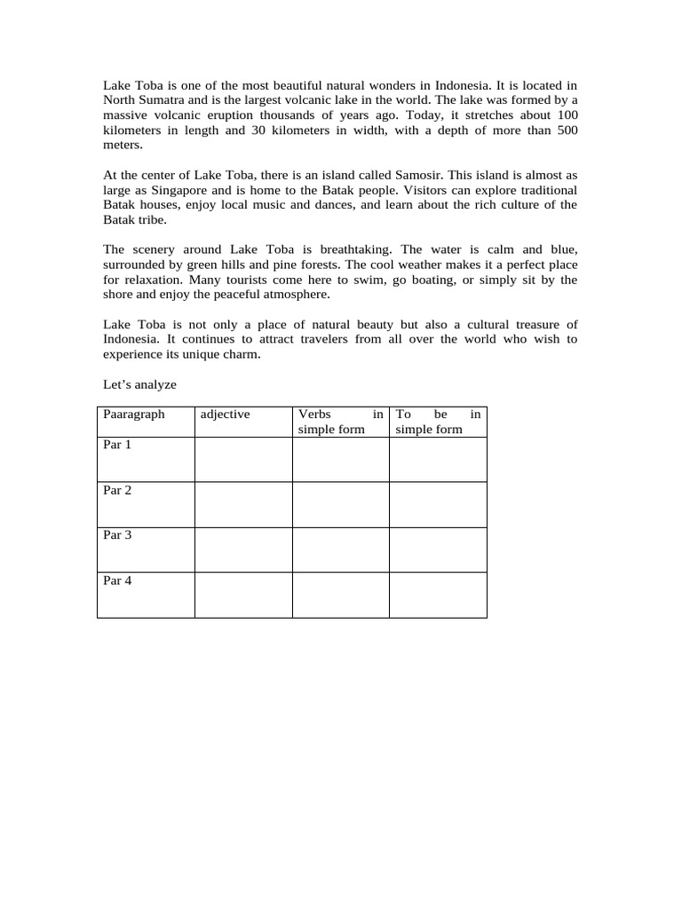 Lake Toba Adjective, Present T Analysis | PDF