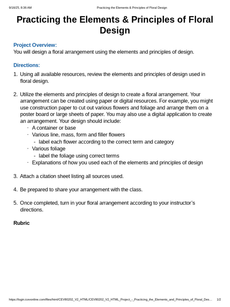 Practicing The Elements & Principles of Floral Design | PDF