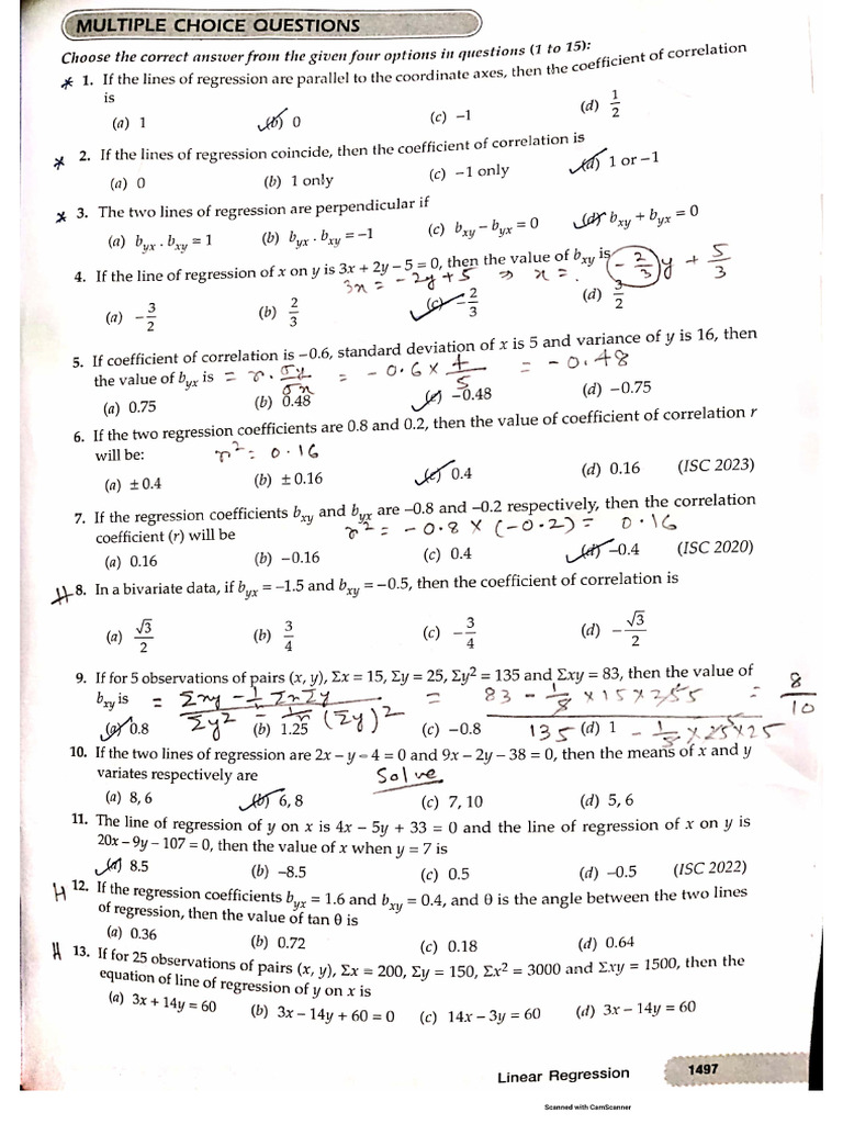 MCQs On Linear Regression | PDF